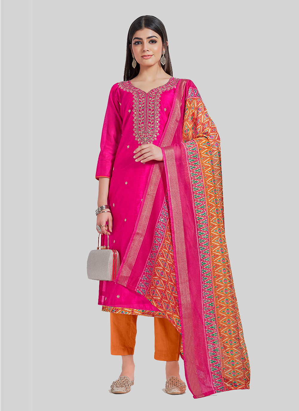 Pink Chanderi Silk Embroidered Work Pant Style Suit Buy Online