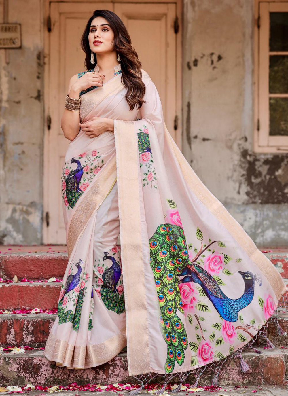 Shop Pink Silk Digital Print Work Casual Saree for Women Online : 288558
