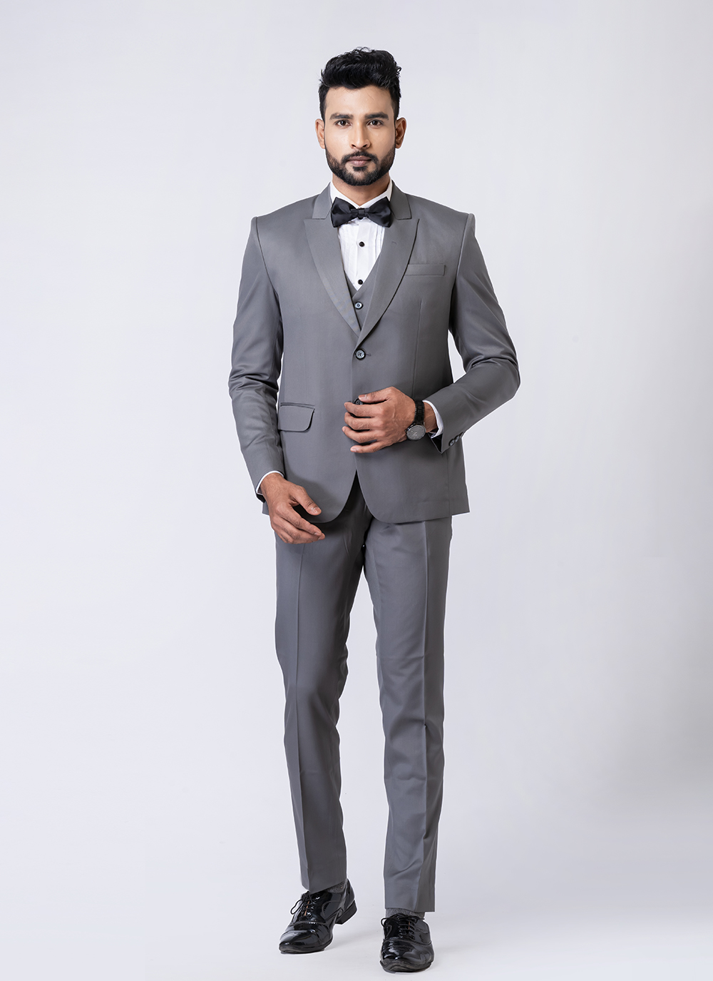 Buy Online Plain Work Cotton Tuxedo Suit In Grey and White : 304237