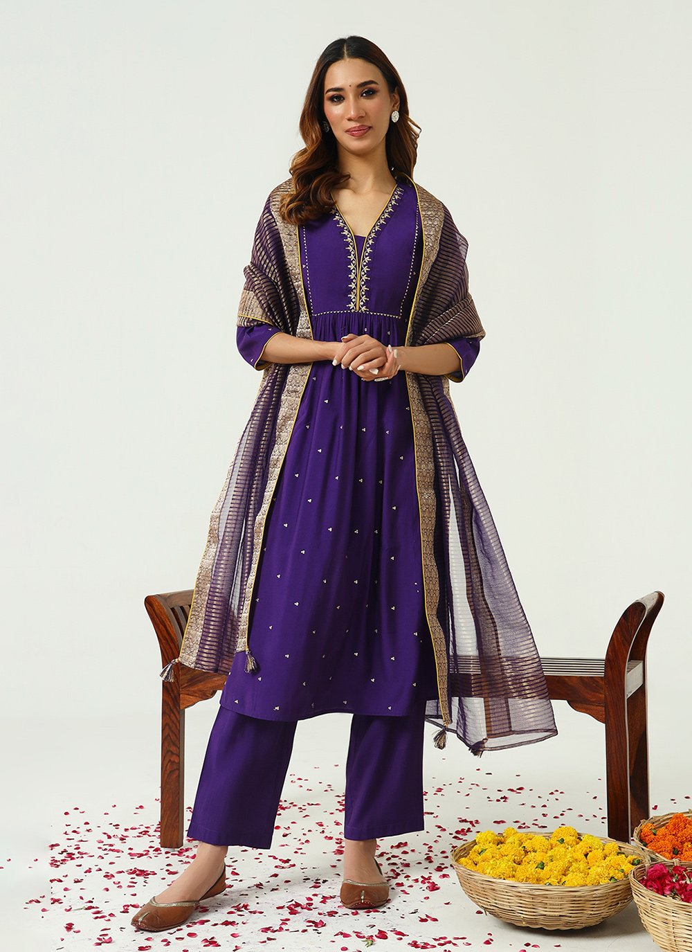 Shop Online Purple Chanderi Embroidered Work Pant Style Suit : 304251