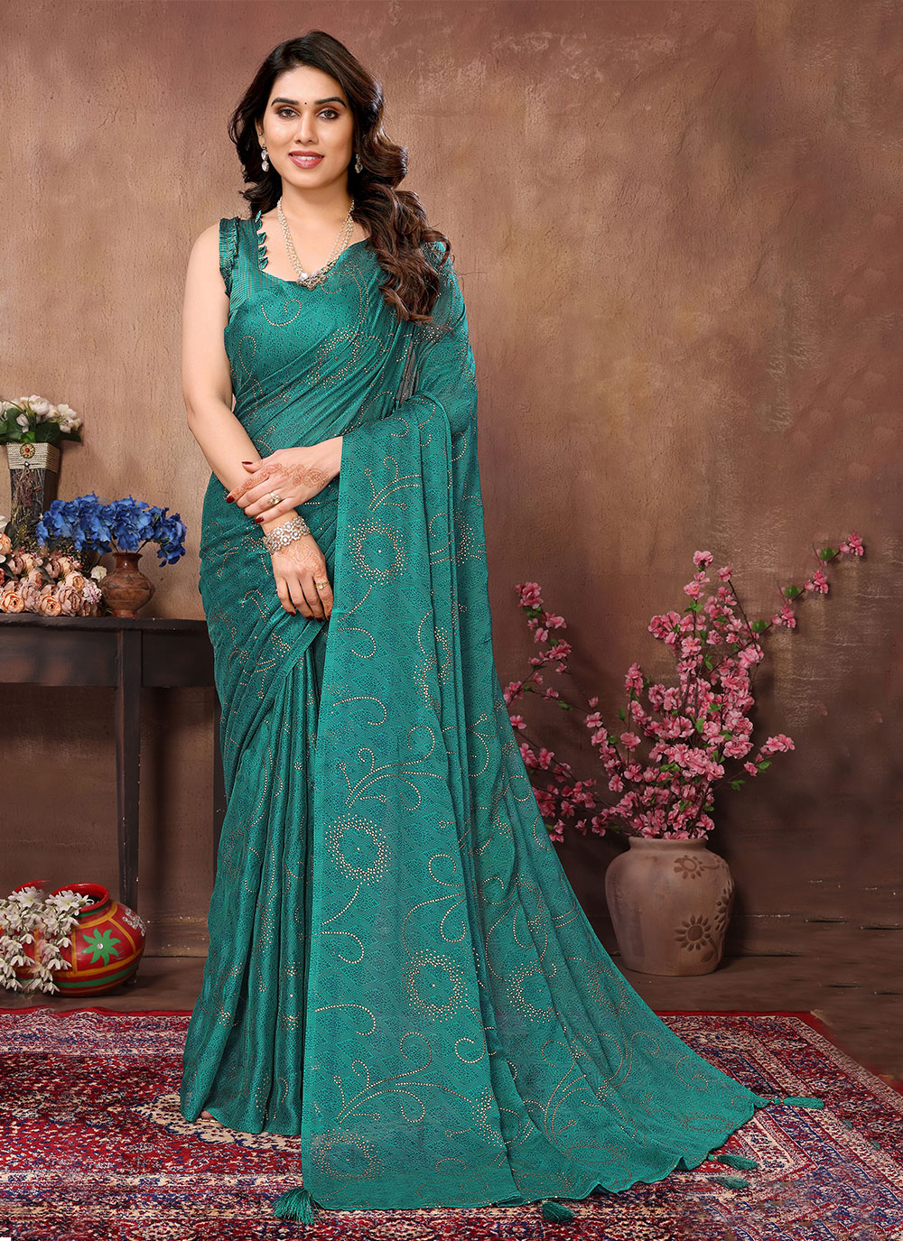 Shop Online Rama Rangoli Classic Saree with Mukesh Work : 285491