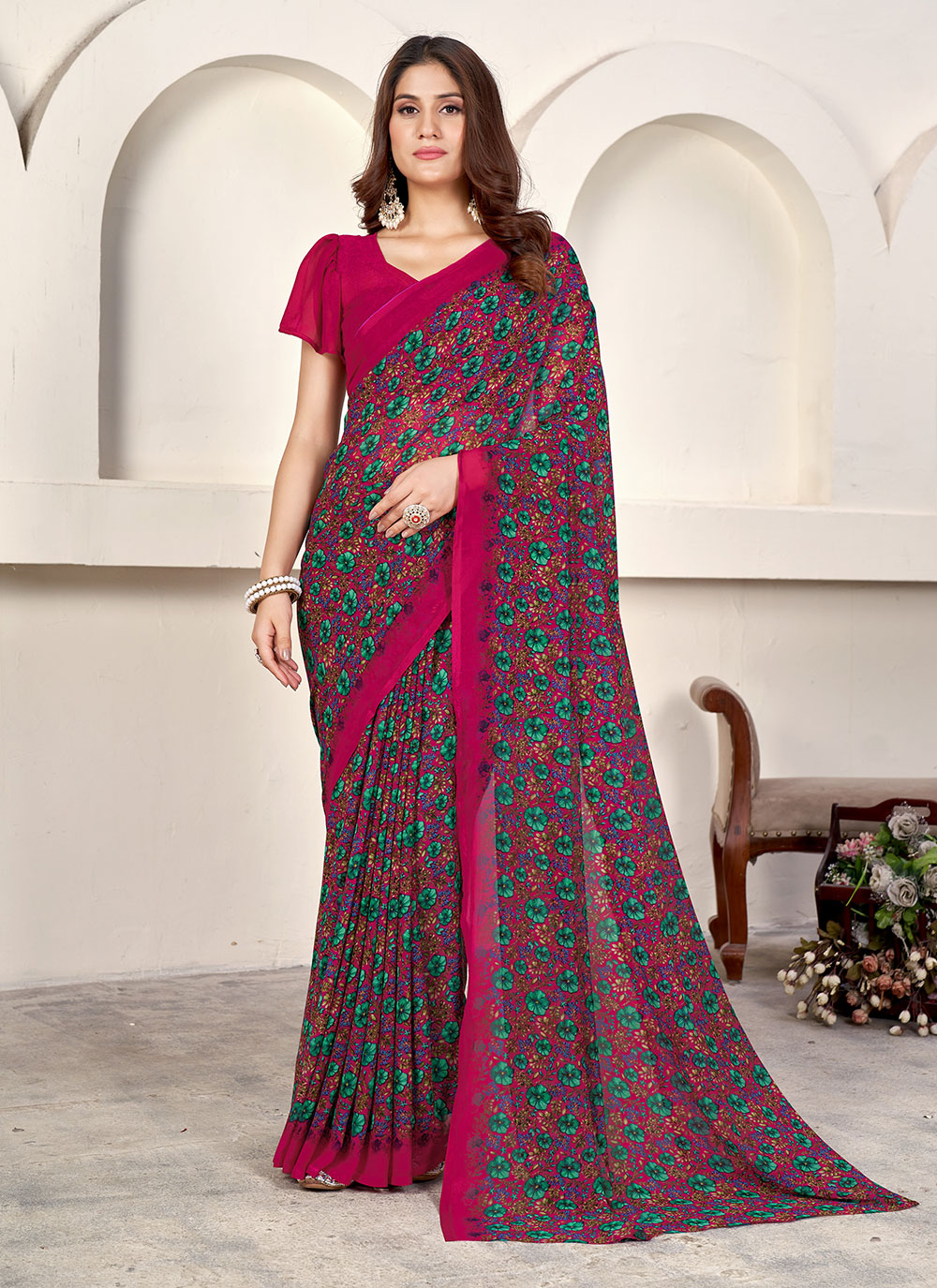 Shop Online Rani Weight Less Classic Sari with Print Work : 287505