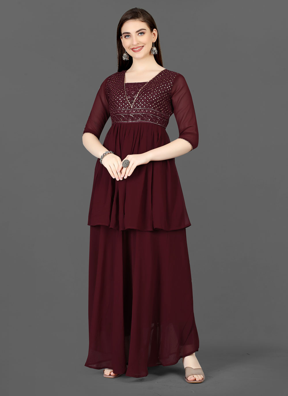 Buy Sumptuous Maroon Georgette Indian Gown Online