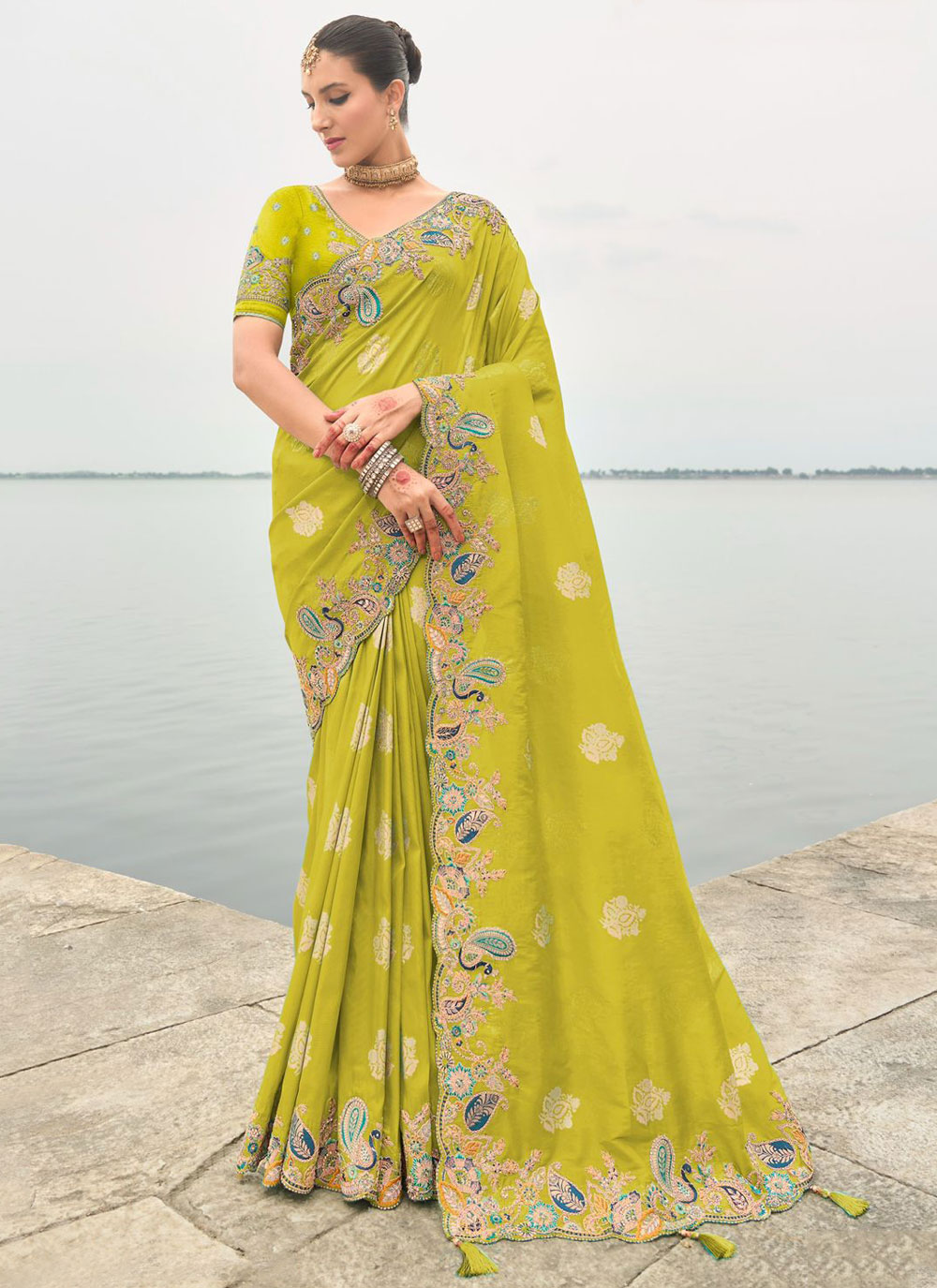 Buy Booti, Cut, Embroidered, Sequins and Stone Work Silk Designer Sari ...