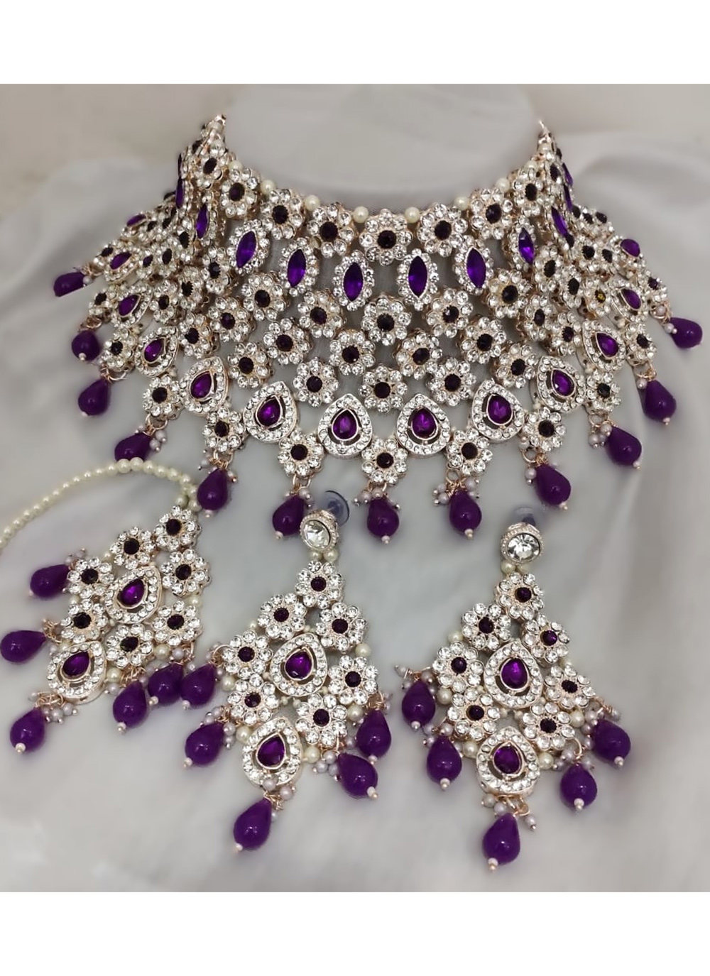 Shop Online Catchy Purple Stone Work Jewellery Set : 309044