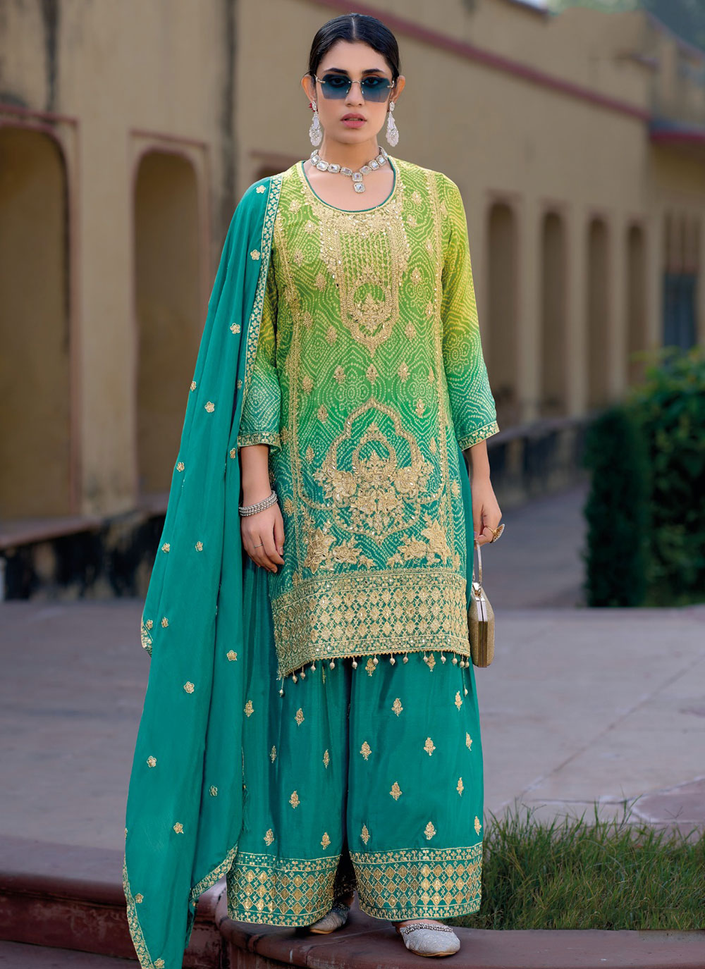 Shop Online Chinon Readymade Salwar Suit In Rama : 309336