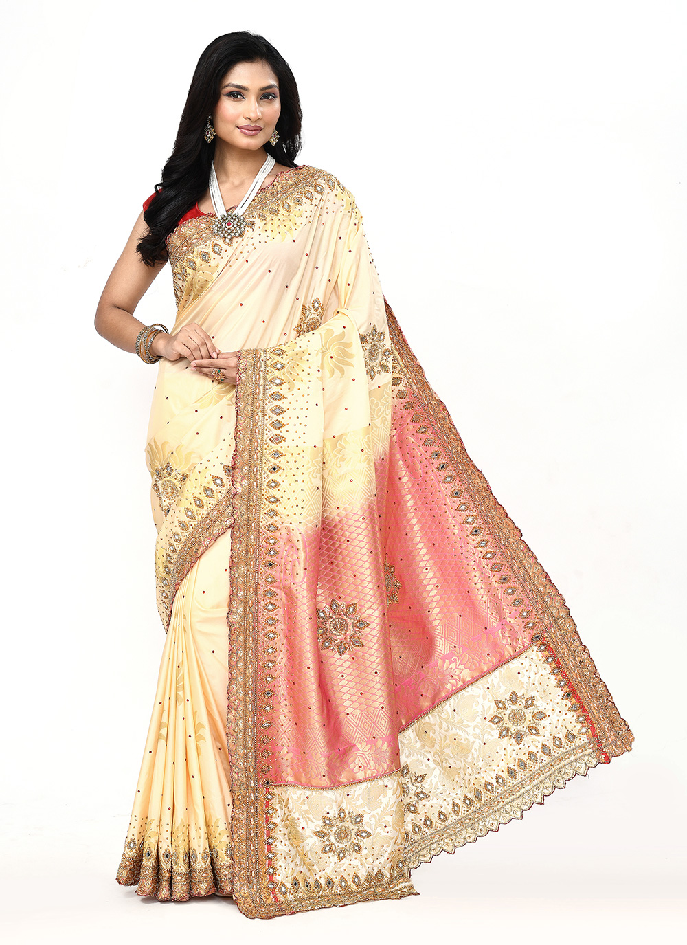Buy Online Cream Hand Work Kanjivaram Silk Classic Sari : 315112