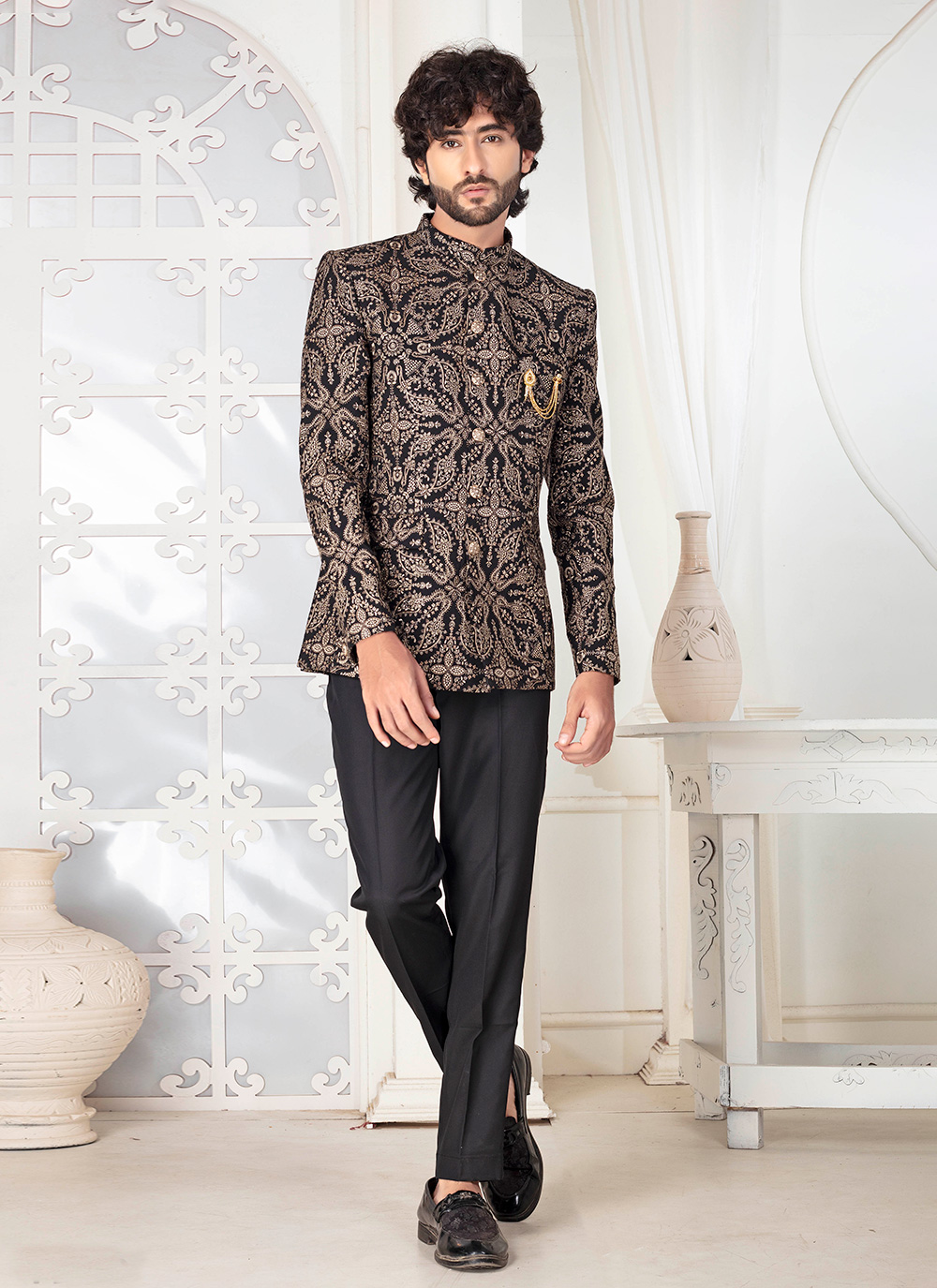 Shop Embroidered Work Silk Jodhpuri Suit In Black Online : 306196