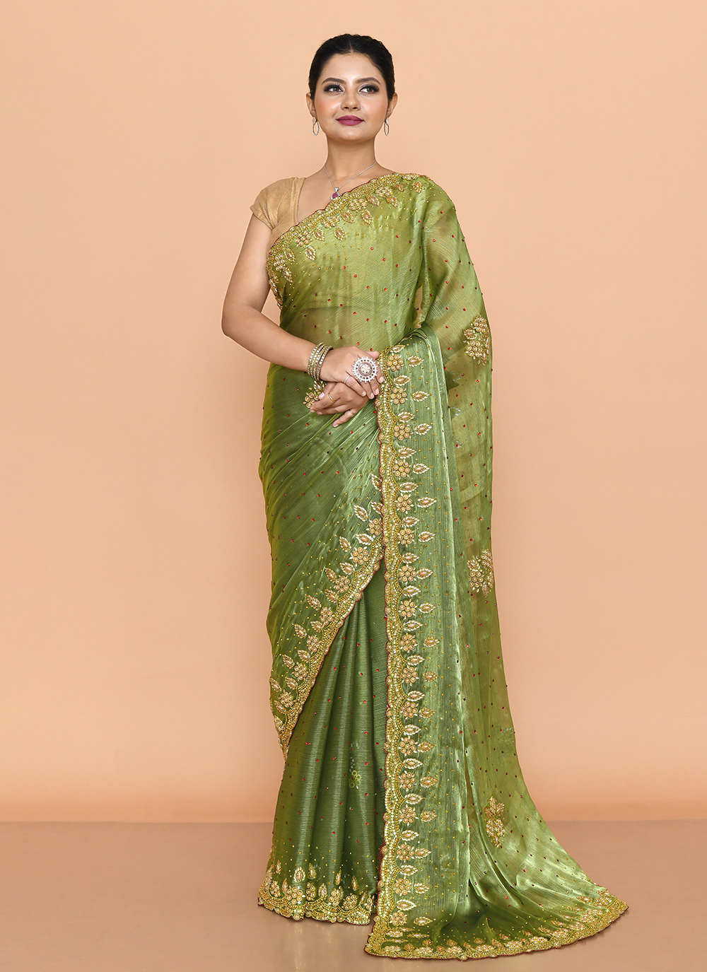 Shop Online Green JIMMY CHU Classic Saree with : 307521