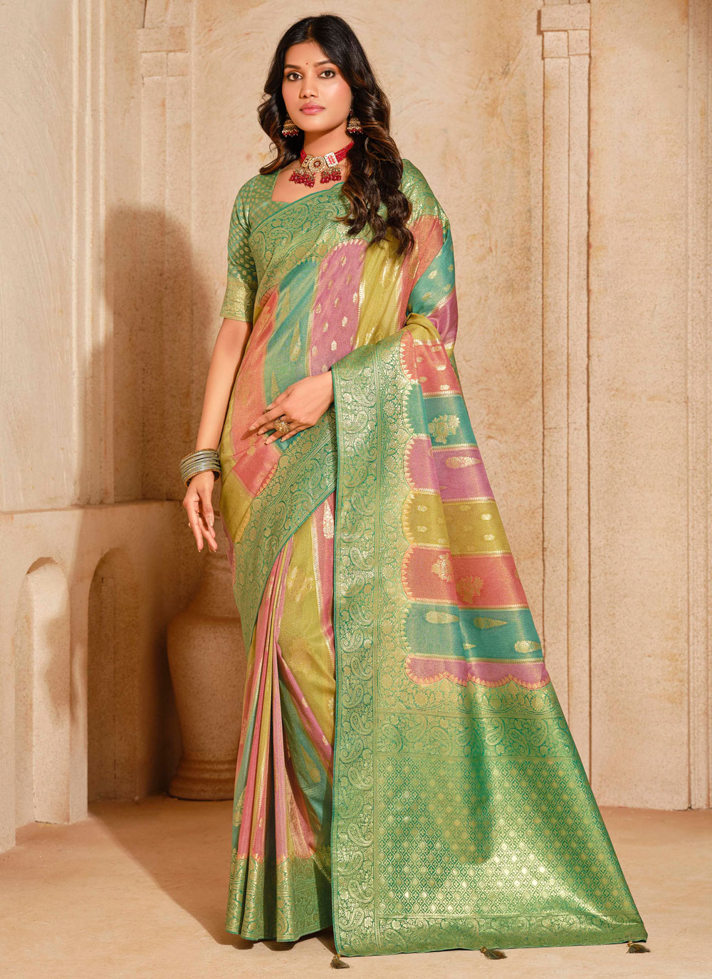 Shop Green Silk Fancy, Weaving and Zari Work Trendy Saree Online : 307780
