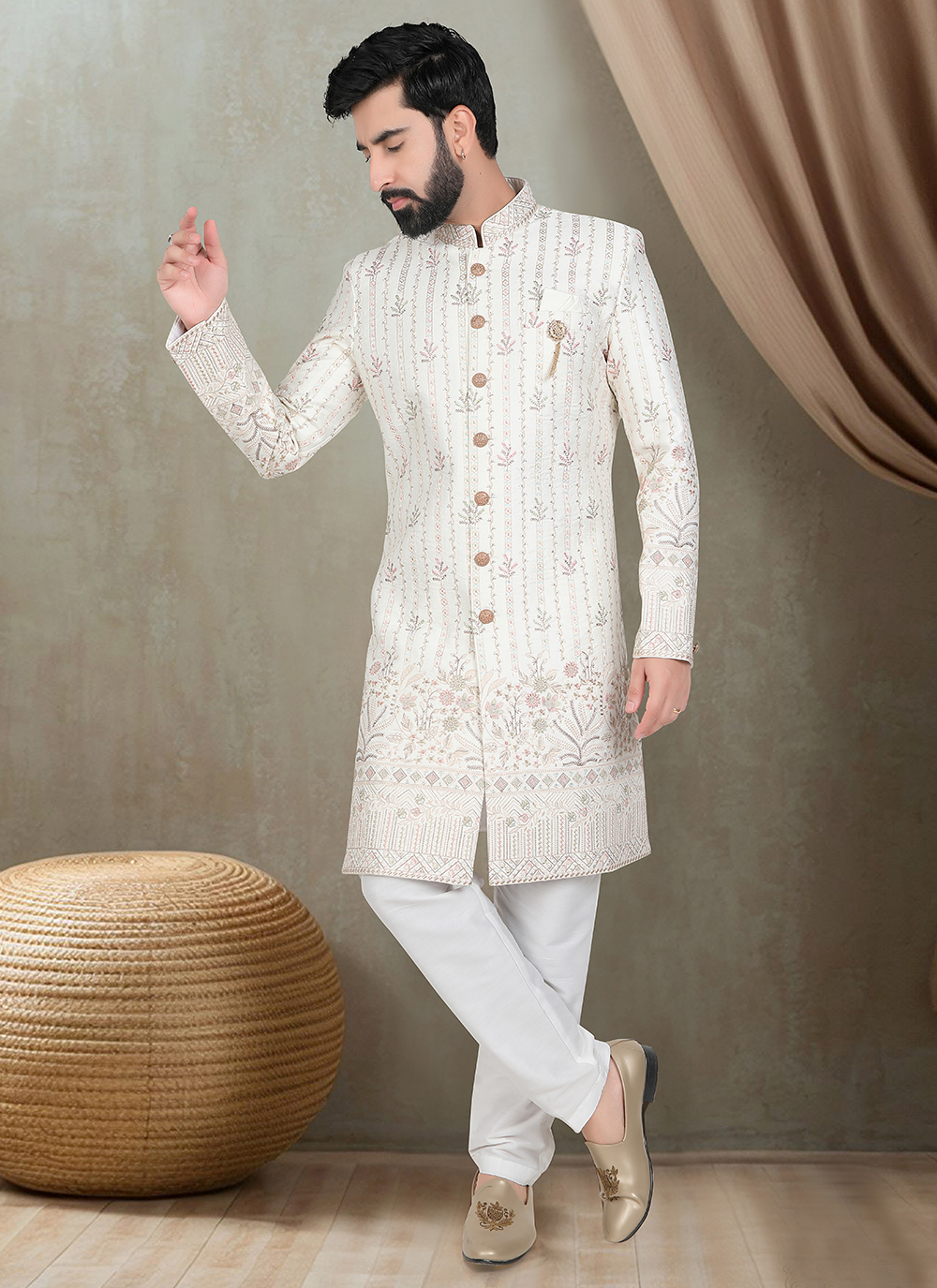 Shop Online Incredible Off White Silk Indo Western : 317326