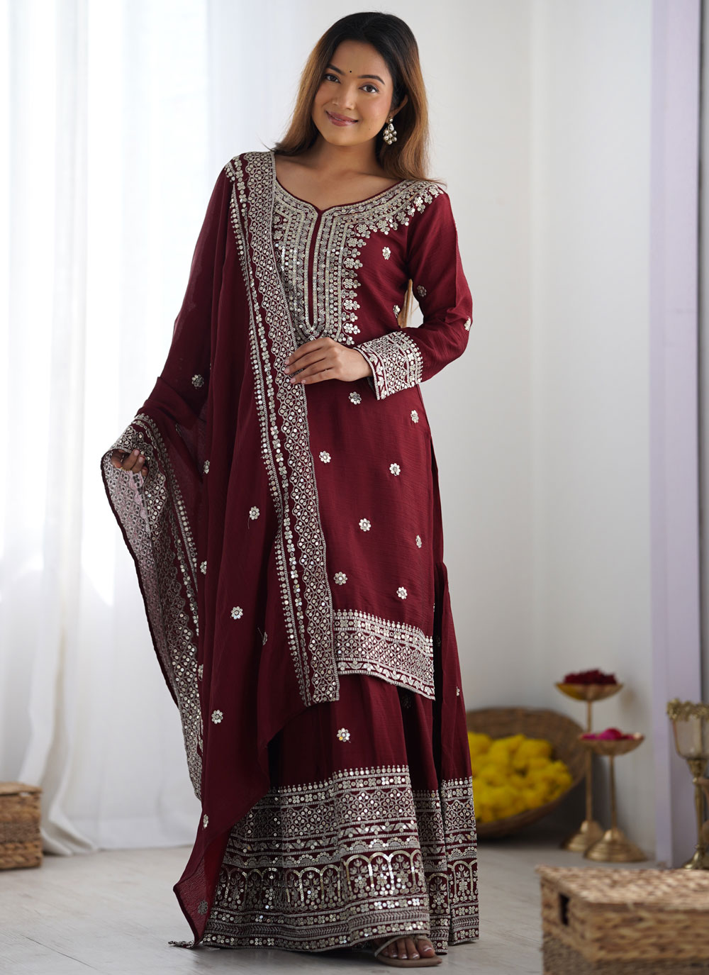Buy Online Invigorating Wine Chinon Readymade Salwar Suit with ...