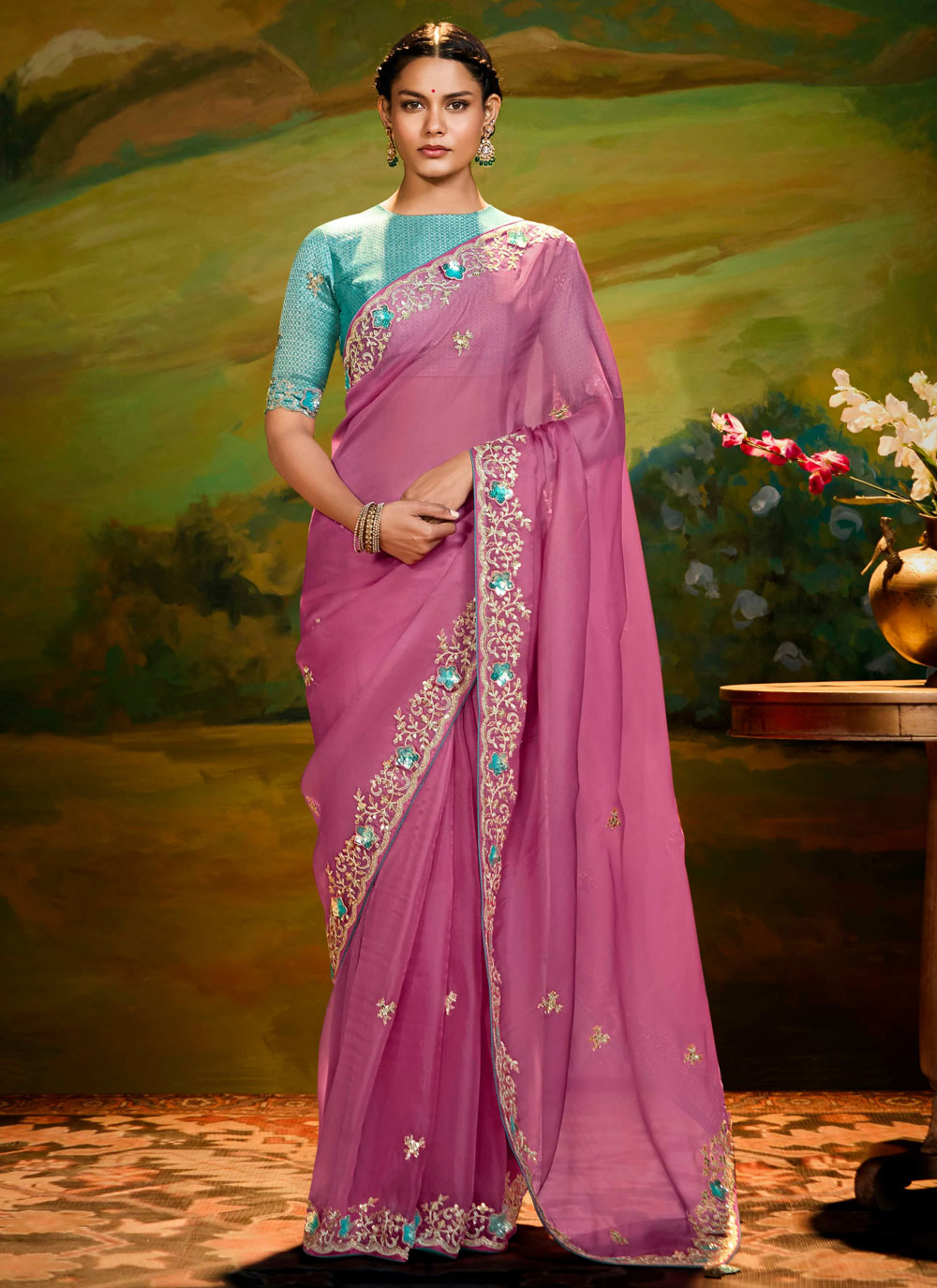 Buy Preferable Hot Pink Fancy Fabric Contemporary Sari : 312474