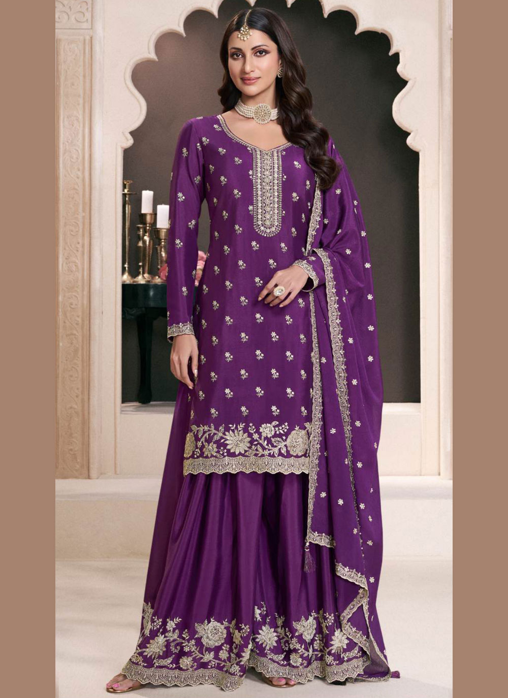 Purple Embroidered and Thread Work Chinon Salwar Suit Buy Online